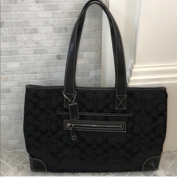 Coach | Bags | Coach Signature Monogram Slim Tote Black | Poshmark